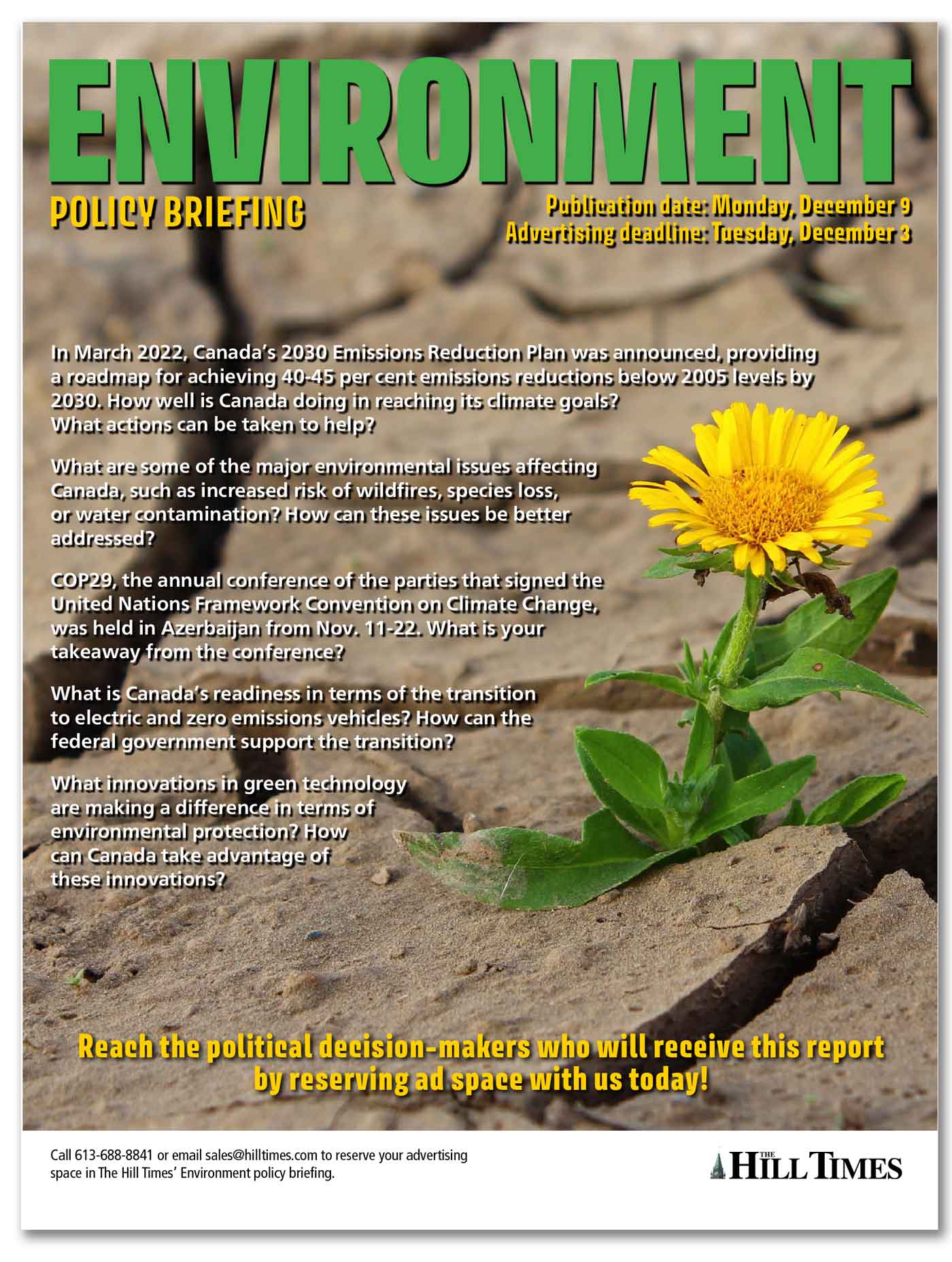 Book your ad in the upcoming Environment Policy Briefing - The Hill Times